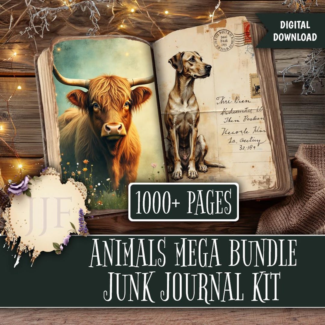 Animal Junk Journal Mega Bundle 1000+ Pages & Ephemera | Dogs Cats ...