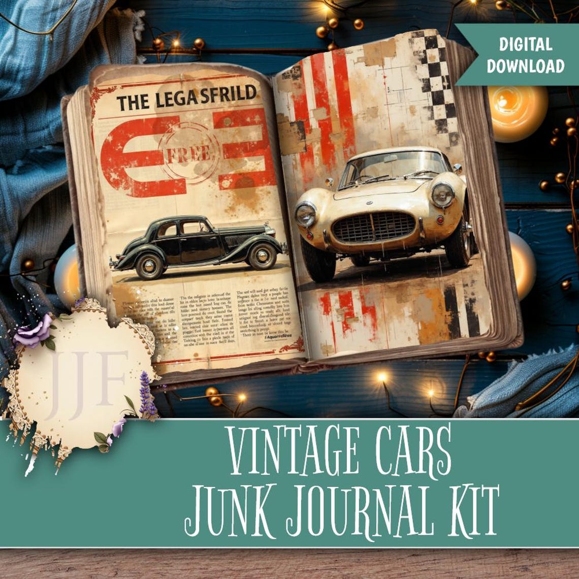 Vintage Cars Junk Journal Kit | Classic Car Printable Pages + Ephemera ...