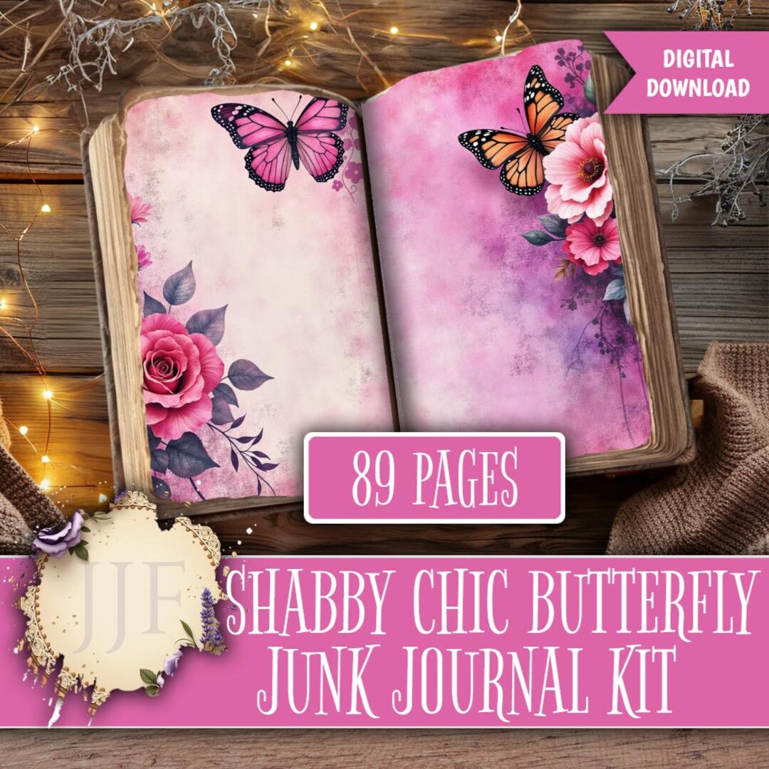 Shabby Chic Butterfly Junk Journal Kit | Vintage Rose & Butterfly ...