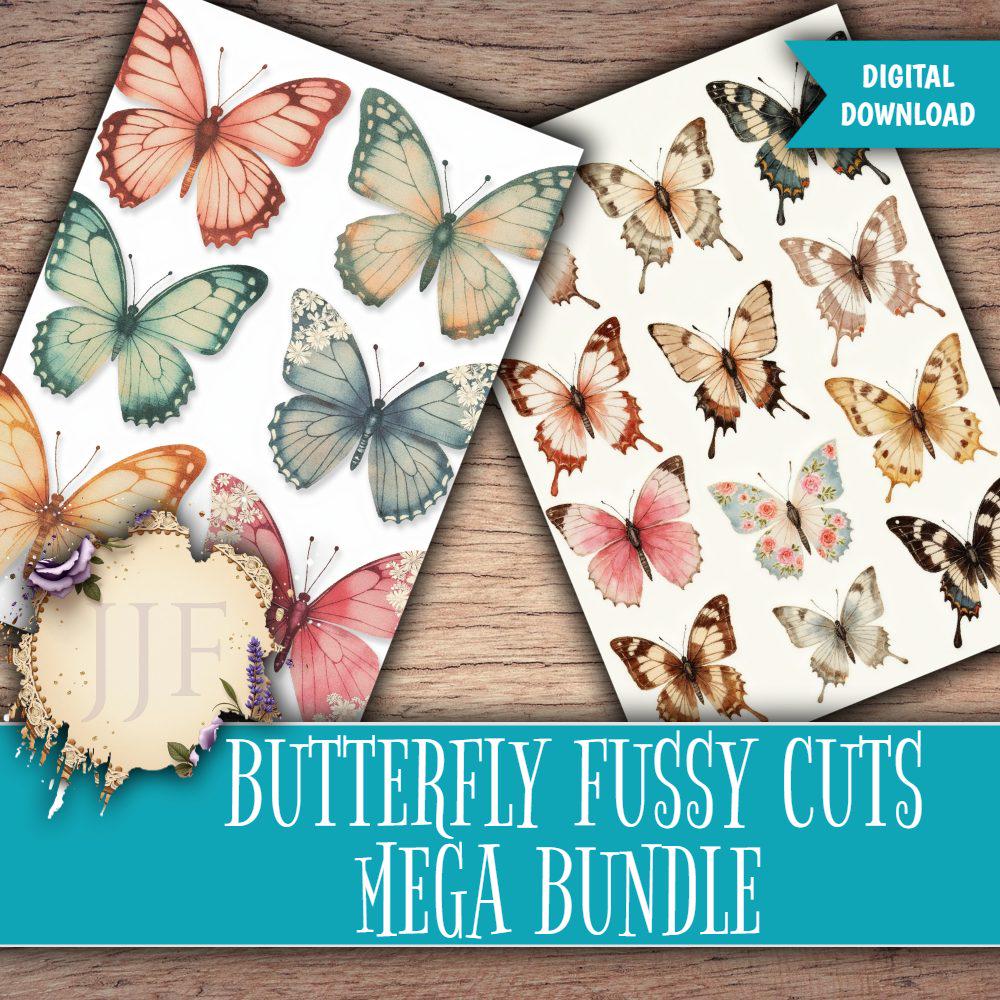 Butterfly Fussy Cuts Mega Bundle Printable | Butterfly Cutout Sheets ...