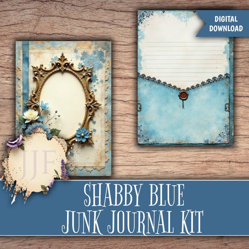 Blue Junk Journal Kit Printable | Vintage Shabby Chic Blue Journal ...
