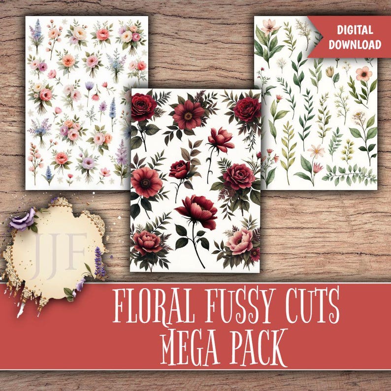 Floral Fussy Cuts Pack, Printable Flower Cutouts, Vintage Floral ...
