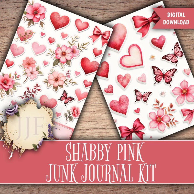 Pink Junk Journal Kit Printable | Shabby Chic Vintage Journal Pages ...