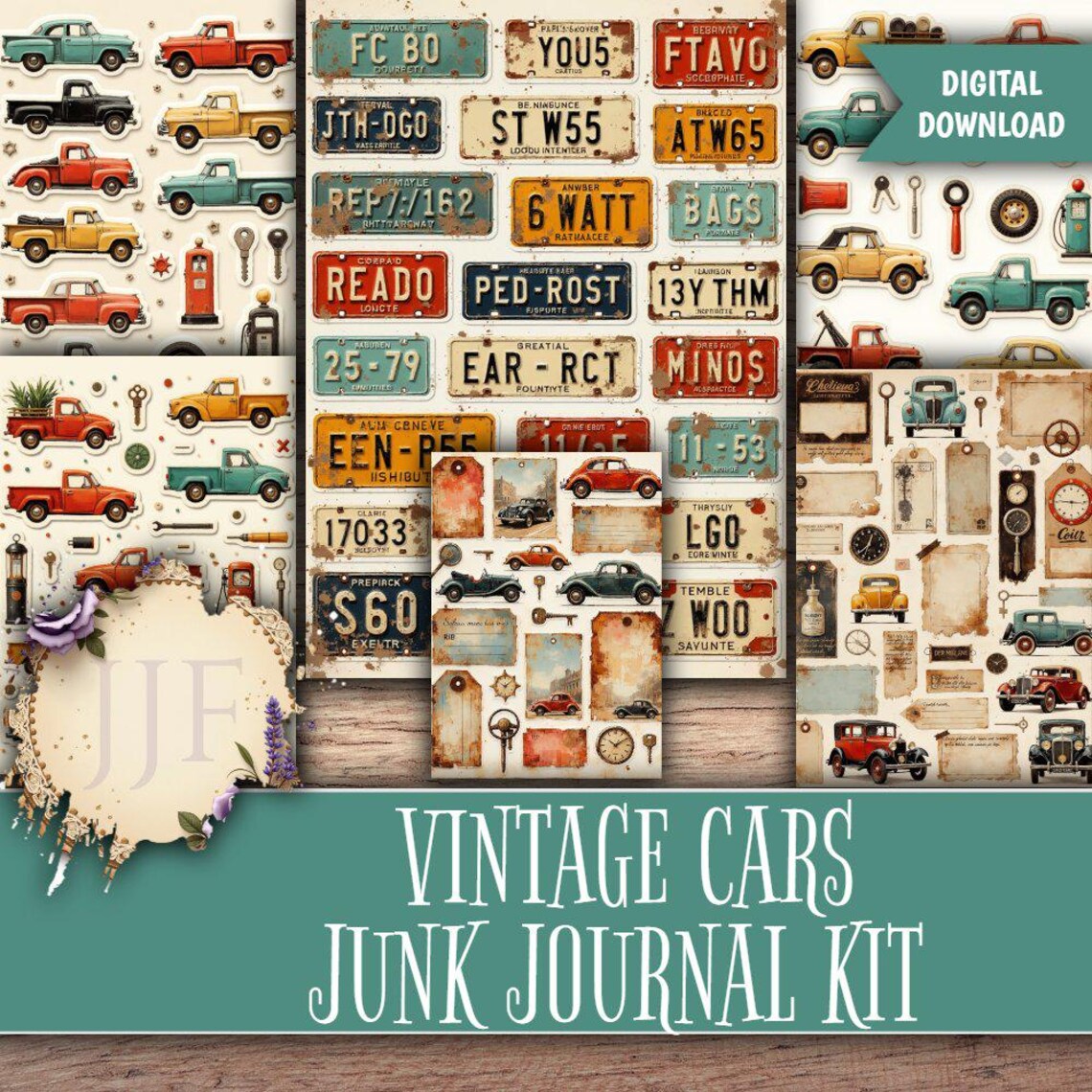 Vintage Cars Junk Journal Kit | Classic Car Printable Pages + Ephemera ...