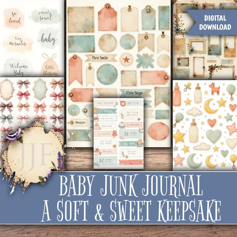 Digital Baby Journal Kit Printable | Baby Memory Book Pages & Ephemera ...