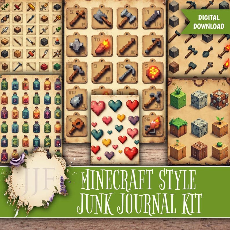 Minecraft-style Junk Journal Kit | Minecraft Printable Pages + Ephemera ...