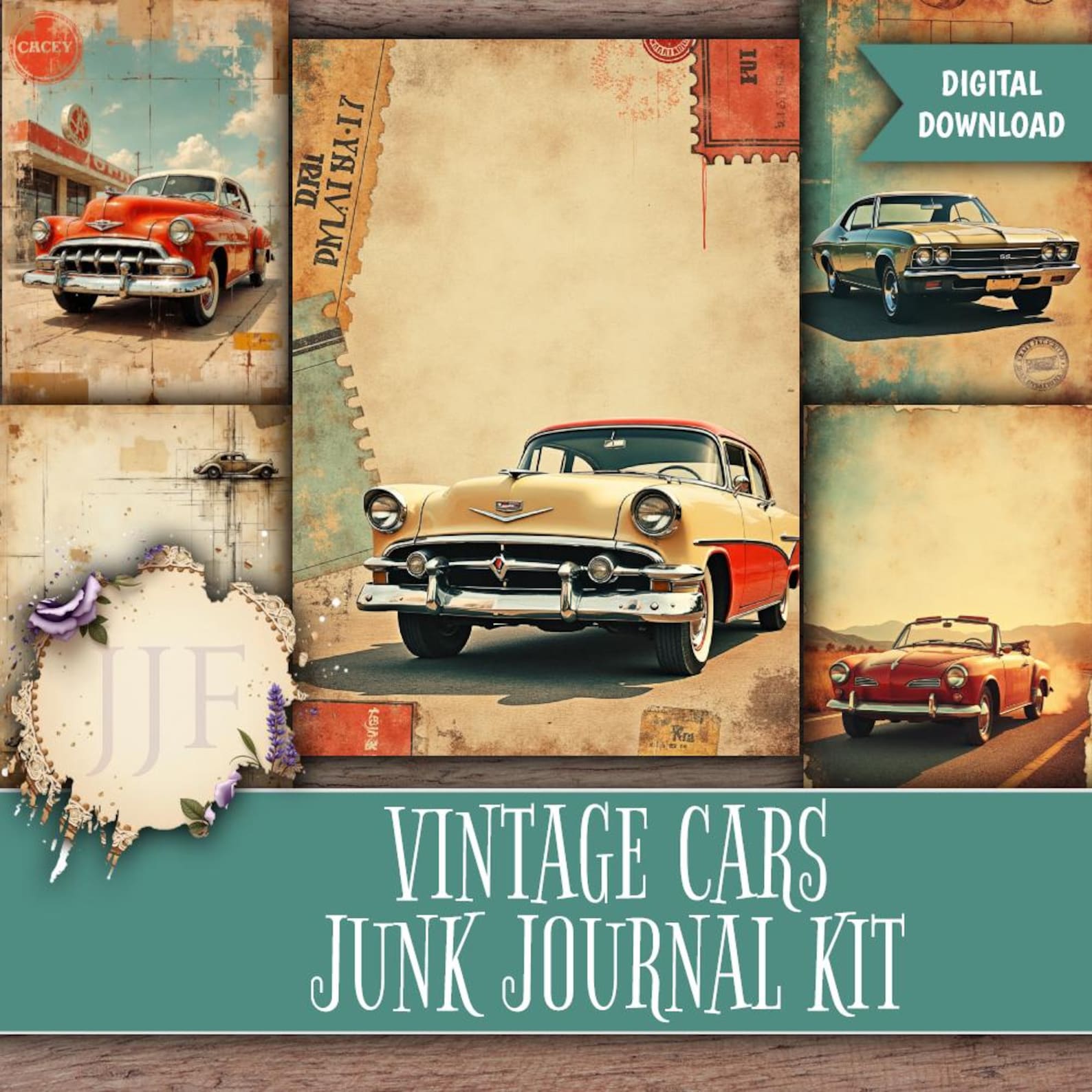 Vintage Cars Junk Journal Kit | Classic Car Printable Pages + Ephemera ...