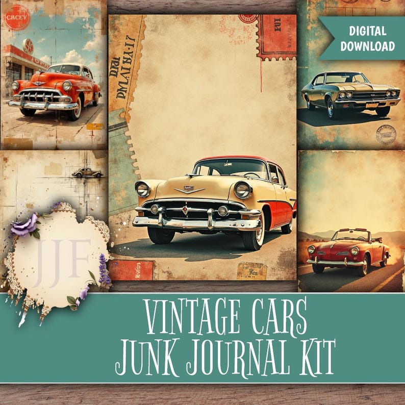 Vintage Cars Junk Journal Kit | Classic Car Printable Pages + Ephemera ...