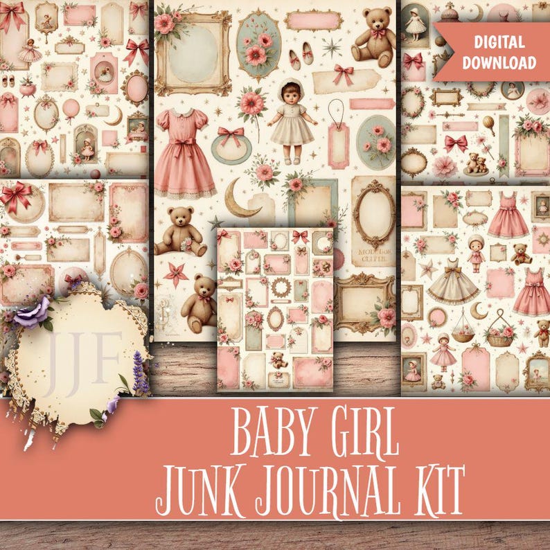 Baby Girl Junk Journal Kit | Vintage Nursery Printable Pages, Feminine ...