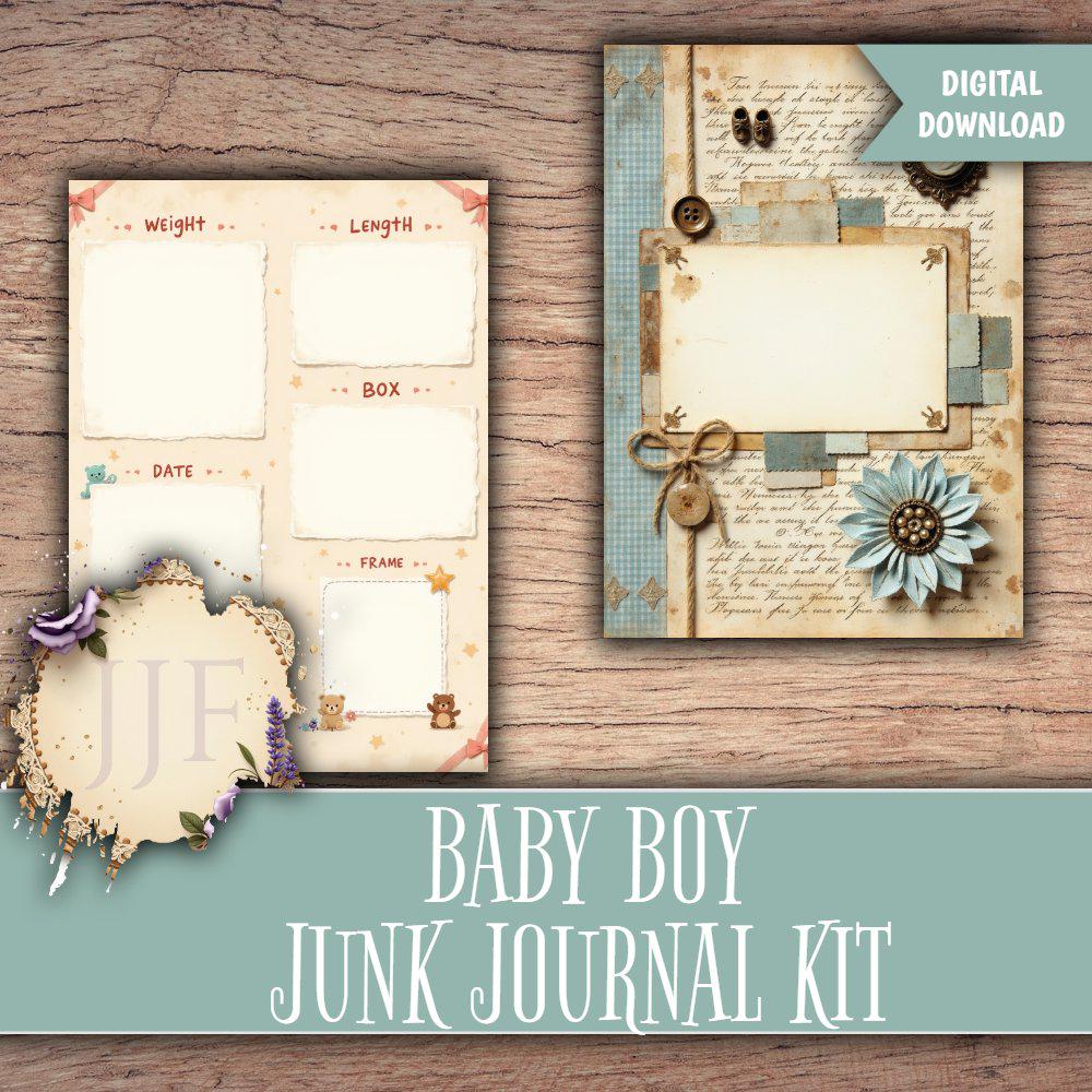 Baby Boy Junk Journal Kit Printable | Victorian Heirloom Nursery ...