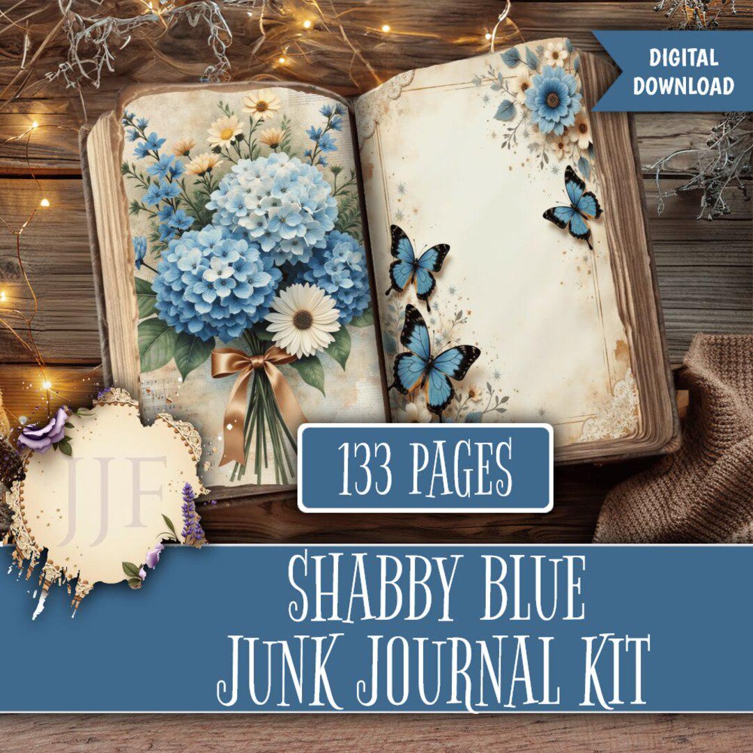 Blue Junk Journal Kit Printable | Vintage Shabby Chic Blue Journal ...