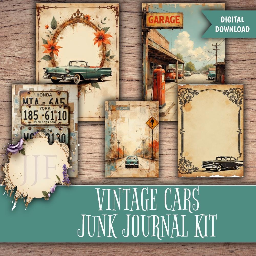 Vintage Cars Junk Journal Kit | Classic Car Printable Pages + Ephemera ...