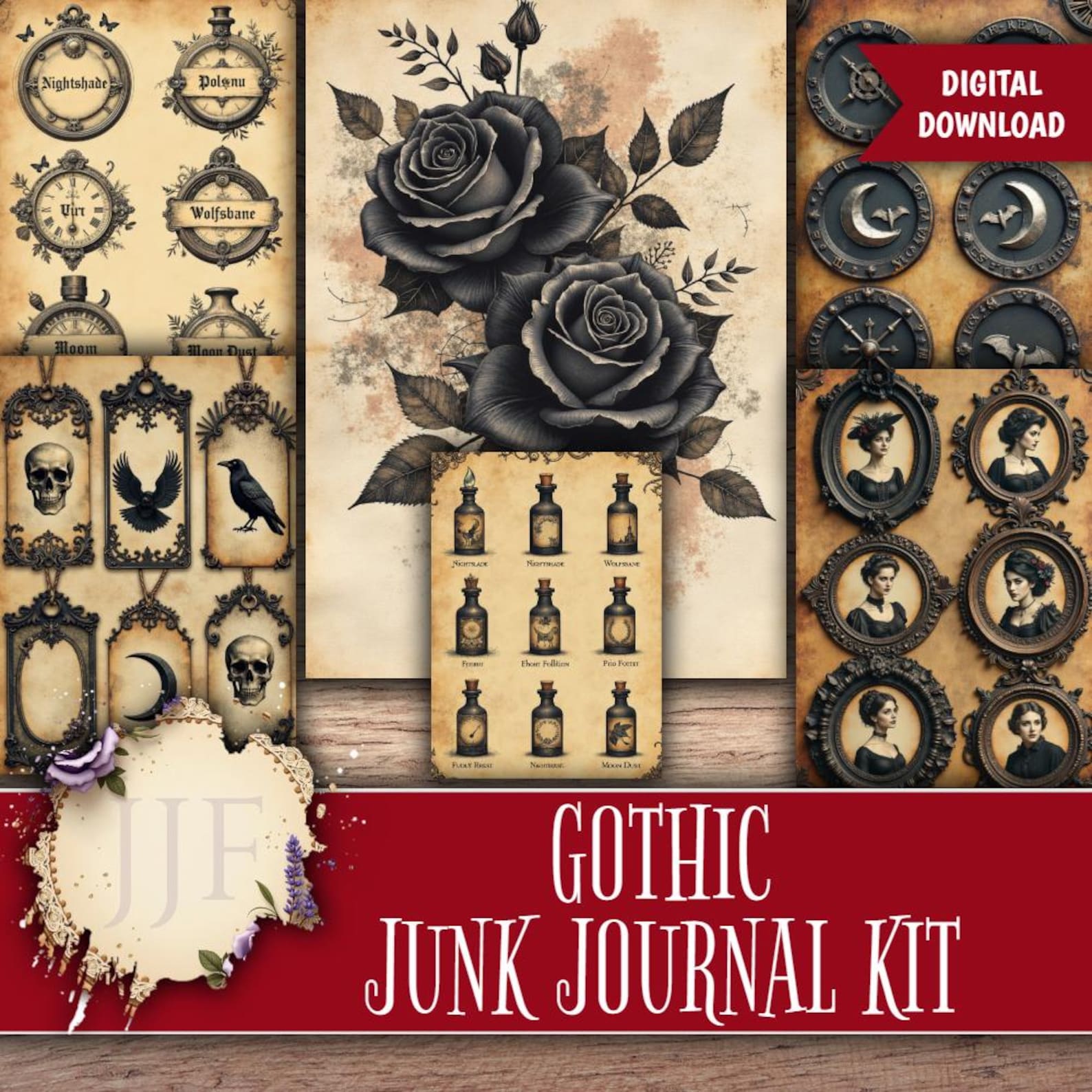 Gothic Junk Journal Kit | Dark Printable Pages + Ephemera | Vintage ...
