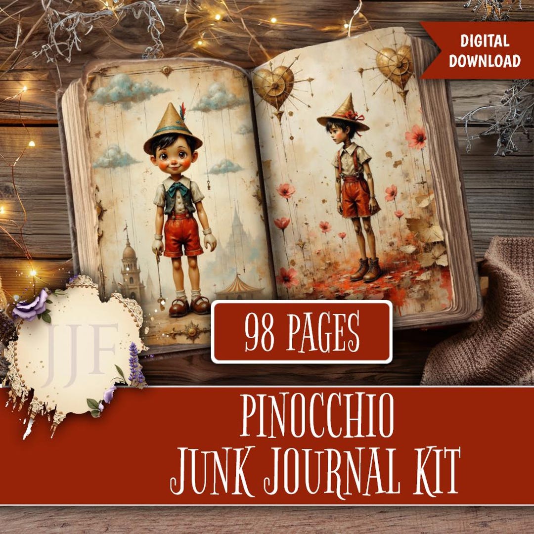 Pinocchio Inspired Junk Journal Kit | Wonderland Twist Vintage ...