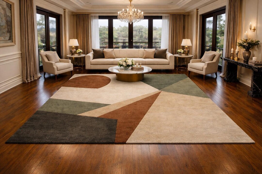 Retro 70s Geometric Rug – Mid Century Modern Tufted Shag Carpet ...