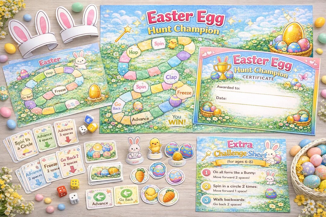 Easter Egg Hunt Board Game Printable / Kids Easter Game / Print & Play ...