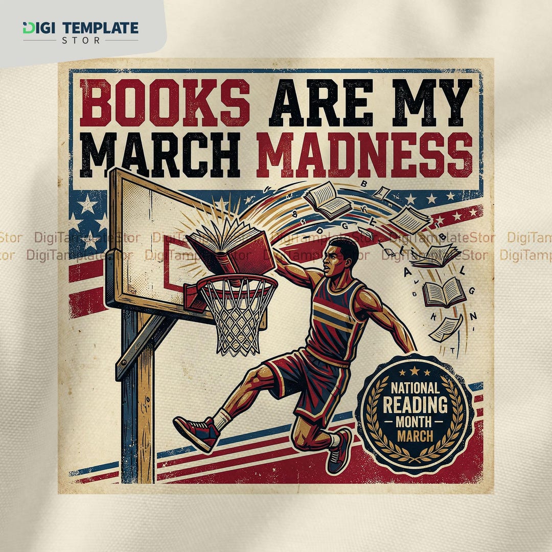 March Madness Reading Poster, Vintage Basketball Art (instant Download ...