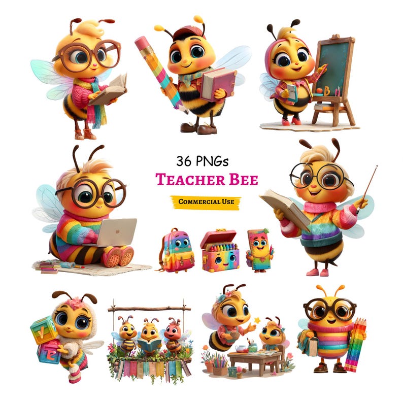 Teacher Bee Clipart Bundle | PNG Sublimation Graphics (digital Download ...
