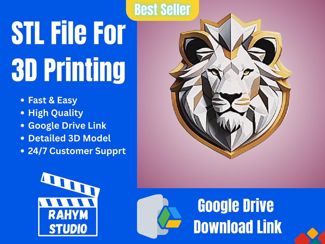 Geometric Lion Crest 3D Model STL Low Poly Regal Lion Head Wall Art ...