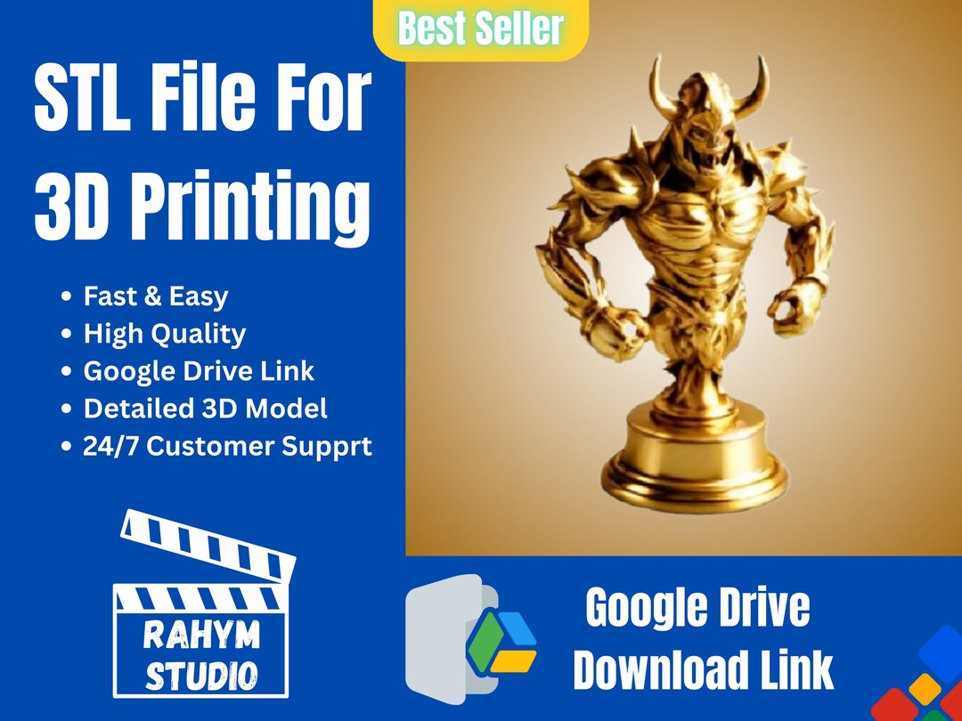 Golden Demon Trophy 3D Model STL Horned Warrior Bust Statuette Mythical ...