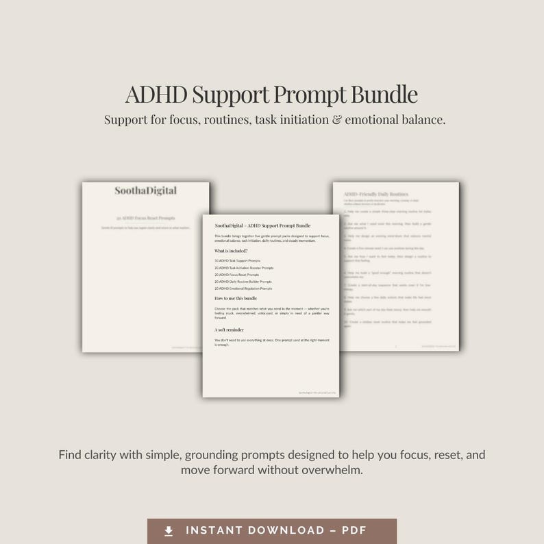 ADHD Support Prompt Bundle • 130 Ai-ready Prompts for Focus, Routines ...