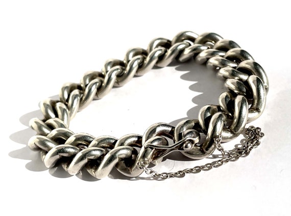 111 gram Sterling Silver Chain Link Bracelet,Vintage … - Gem