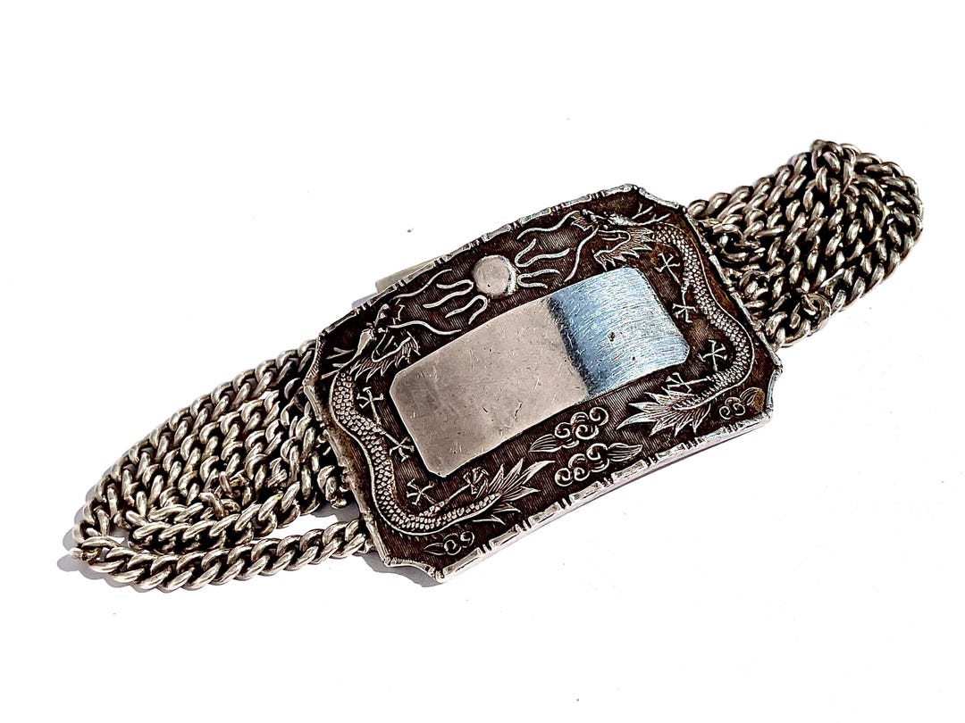 Chinese/china Sterling Silver Dragon Plate Chain Bracelet,vintage ...