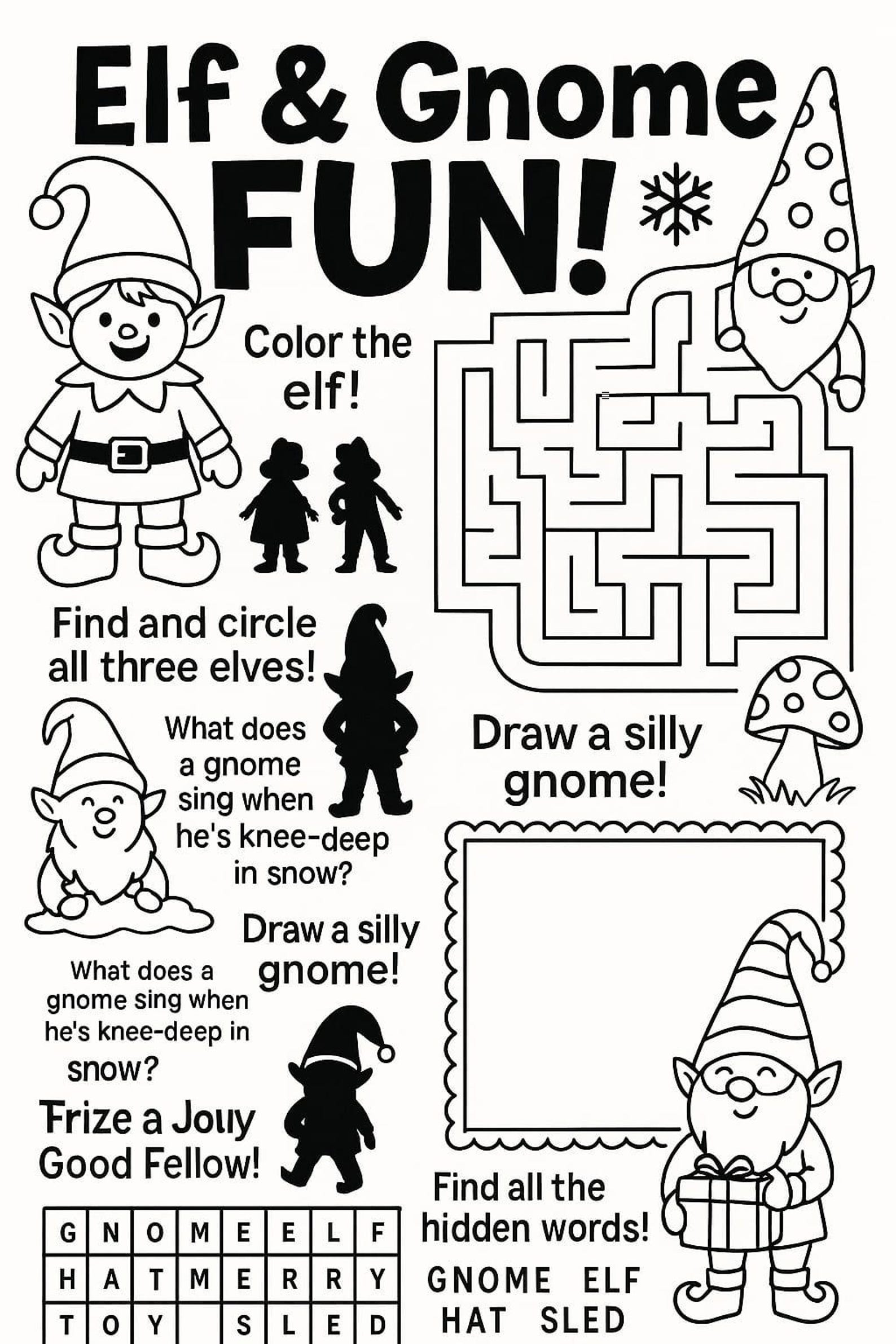 Elf Activity Pack | Christmas Maze, Jokes, Coloring (printable) - Etsy