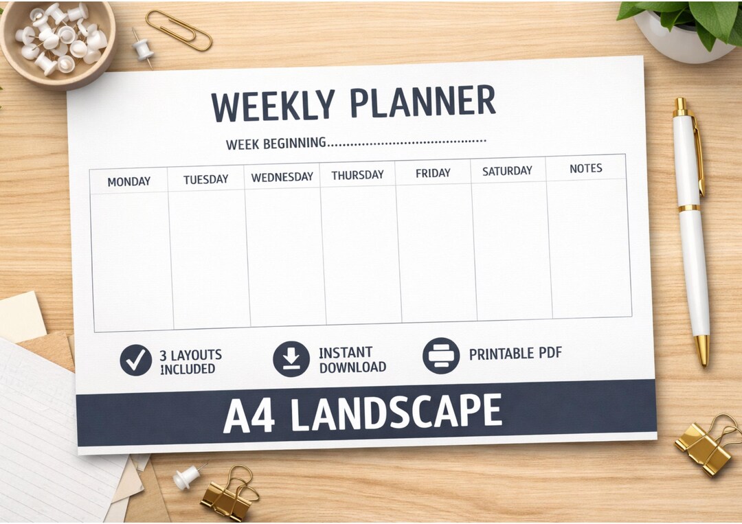 Minimalist Weekly Planner Printable | A4 Landscape, 3 Layouts (digital ...