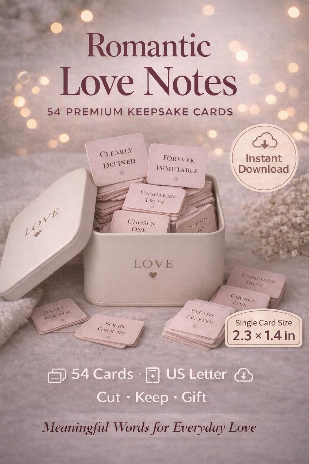 Romantic Love Notes Printable, 54 Keepsake Cards, Gift for Couples ...