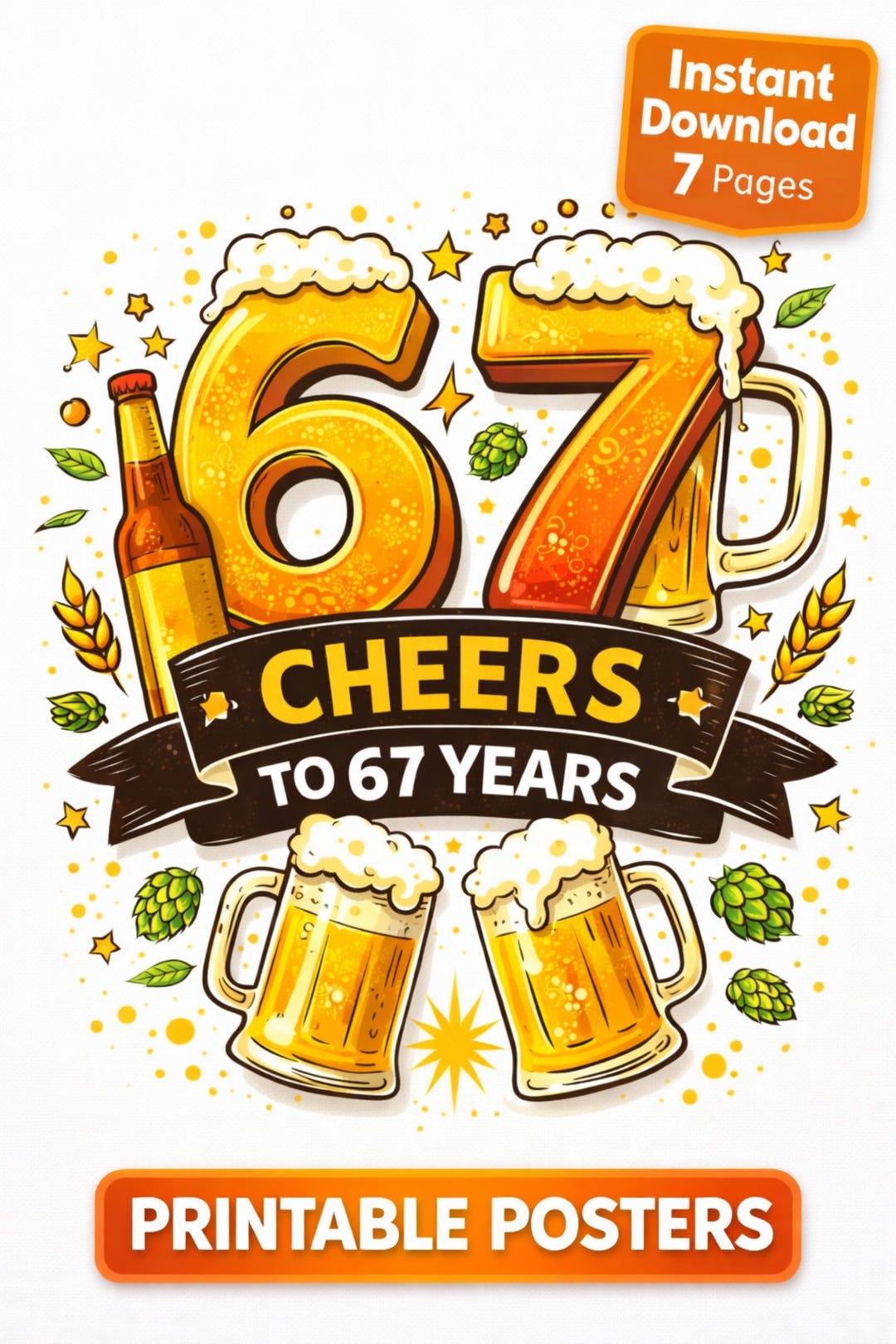 Cheers to 67 Years Poster Set | Beer Theme Party Decor (digital ...
