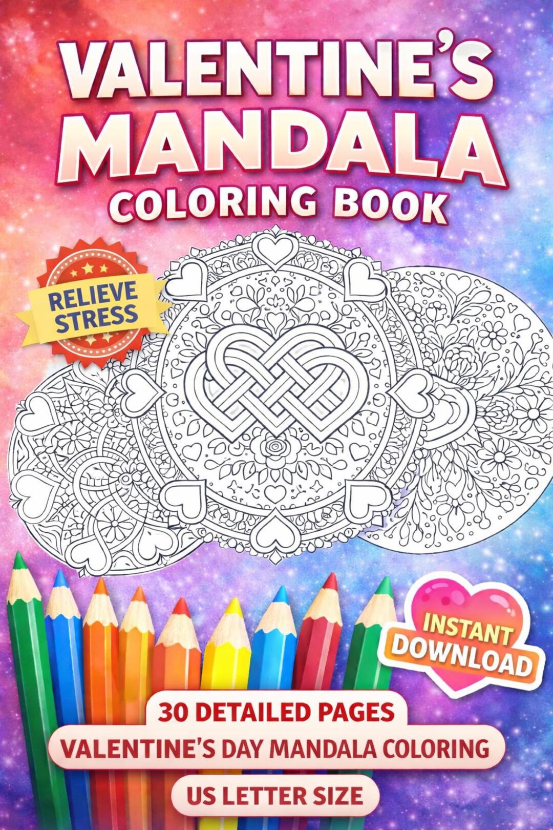 Valentine’s Day Mandala Coloring Book – Heart & Floral Designs – 30 ...