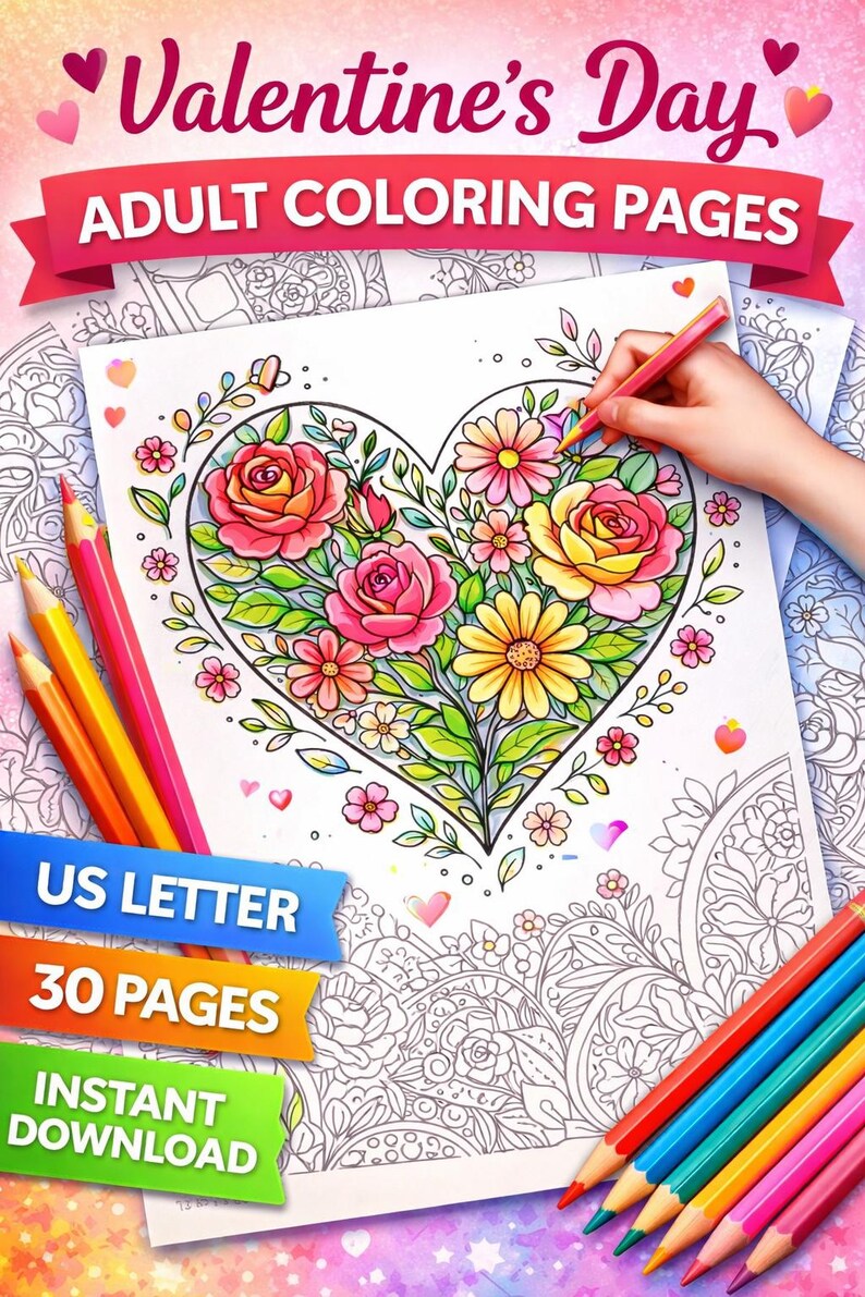 Valentine’s Day Adult Coloring Pages | Romantic Couples Coloring Book ...