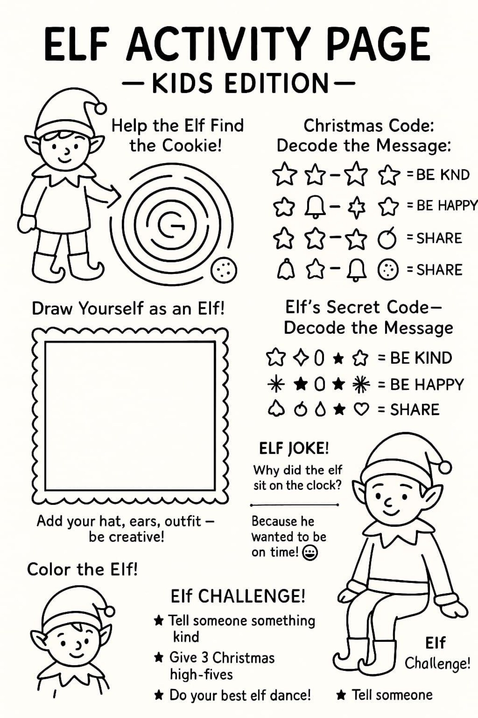 Elf Activity Pack | Christmas Maze, Jokes, Coloring (printable) - Etsy