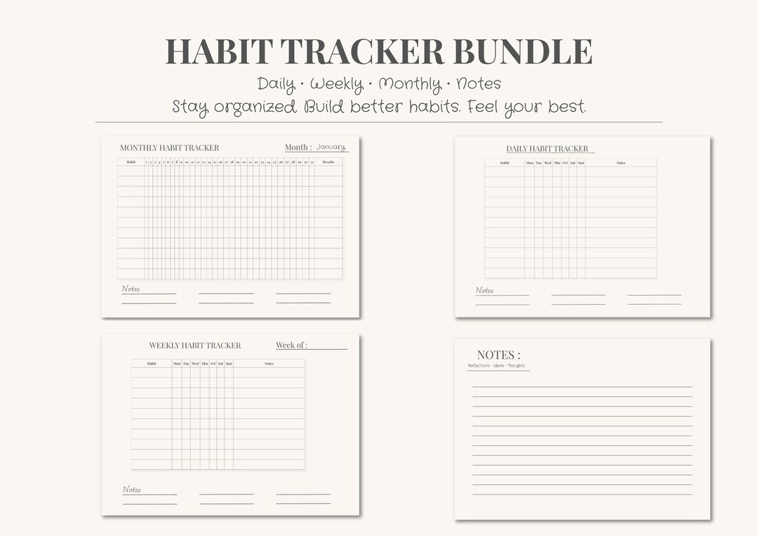 Habit Tracker Bundle Printable | Daily Weekly Monthly Planner ...