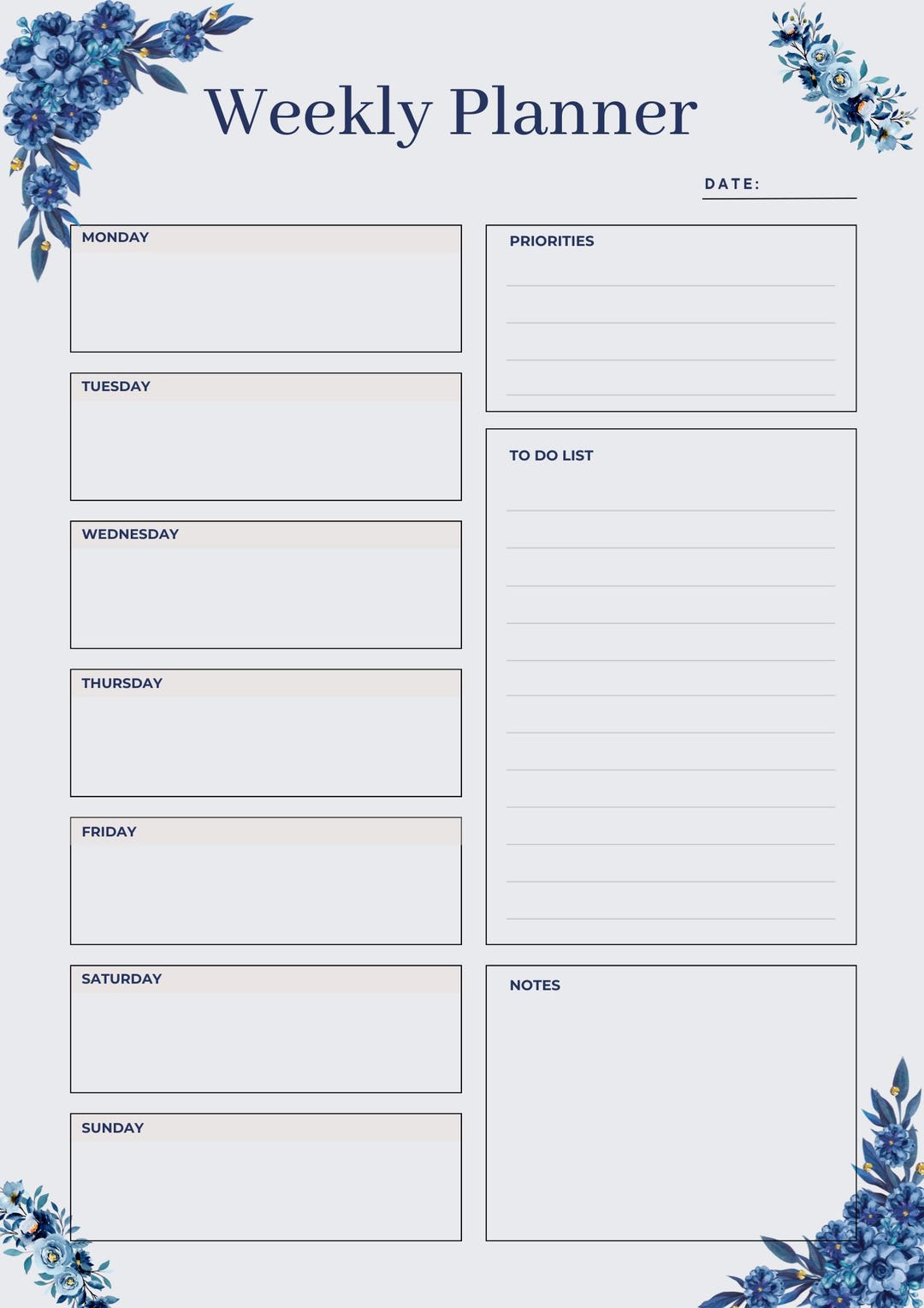 Elegant Floral Weekly Planner Printable - Etsy