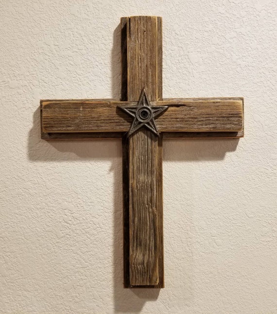 Distressed Wooden Crosses Rustic Western Horseshoe Wall Cross 11.25"