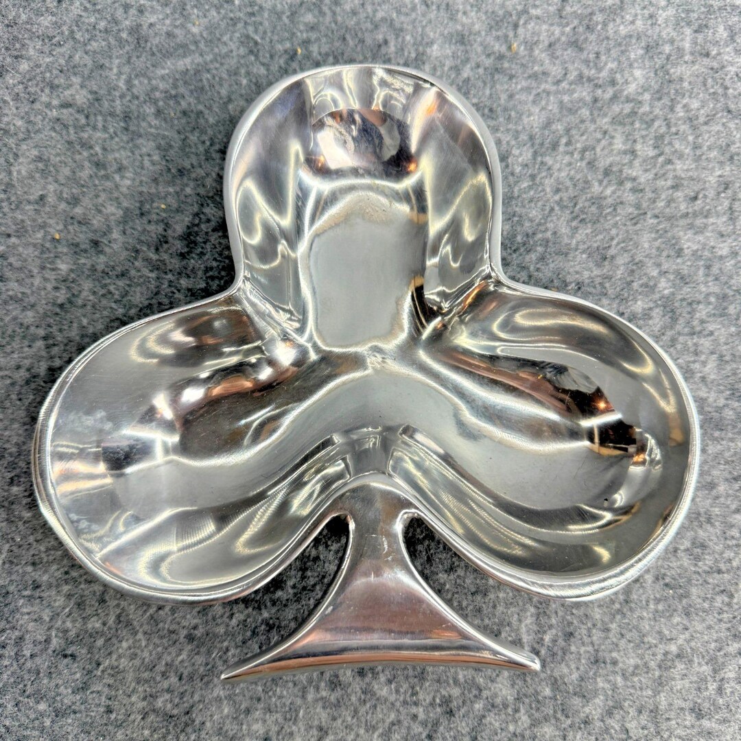 Vintage Metal Club Shaped Card Theme Snack Plate Tray Silver Color ...