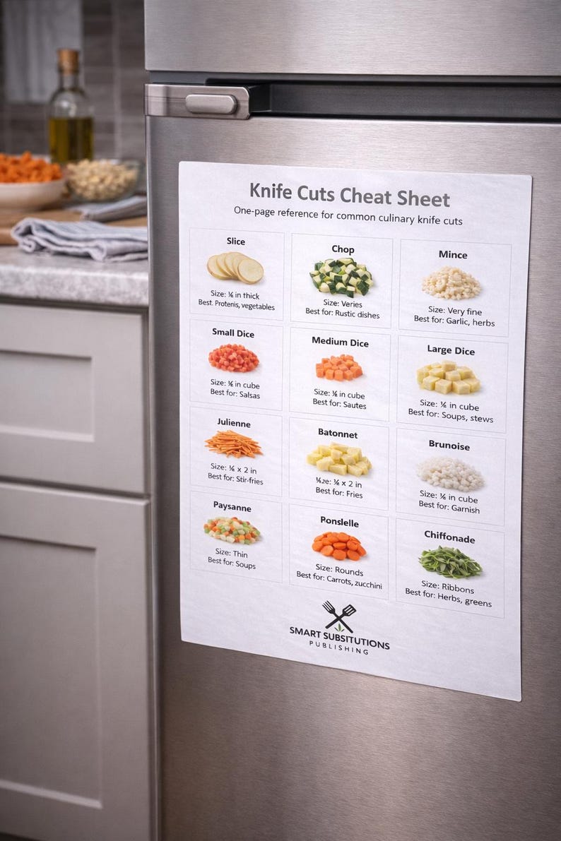 Knife Cuts Cheat Sheet Printable | Kitchen Cutting Guide | Cooking ...