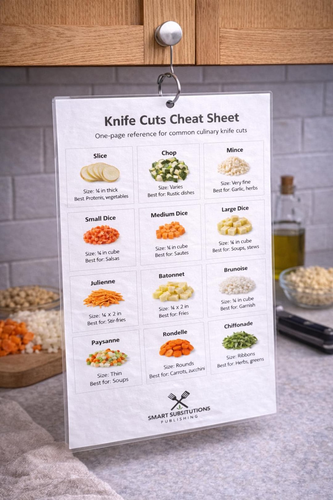 Knife Cuts Cheat Sheet Printable | Kitchen Cutting Guide | Cooking ...