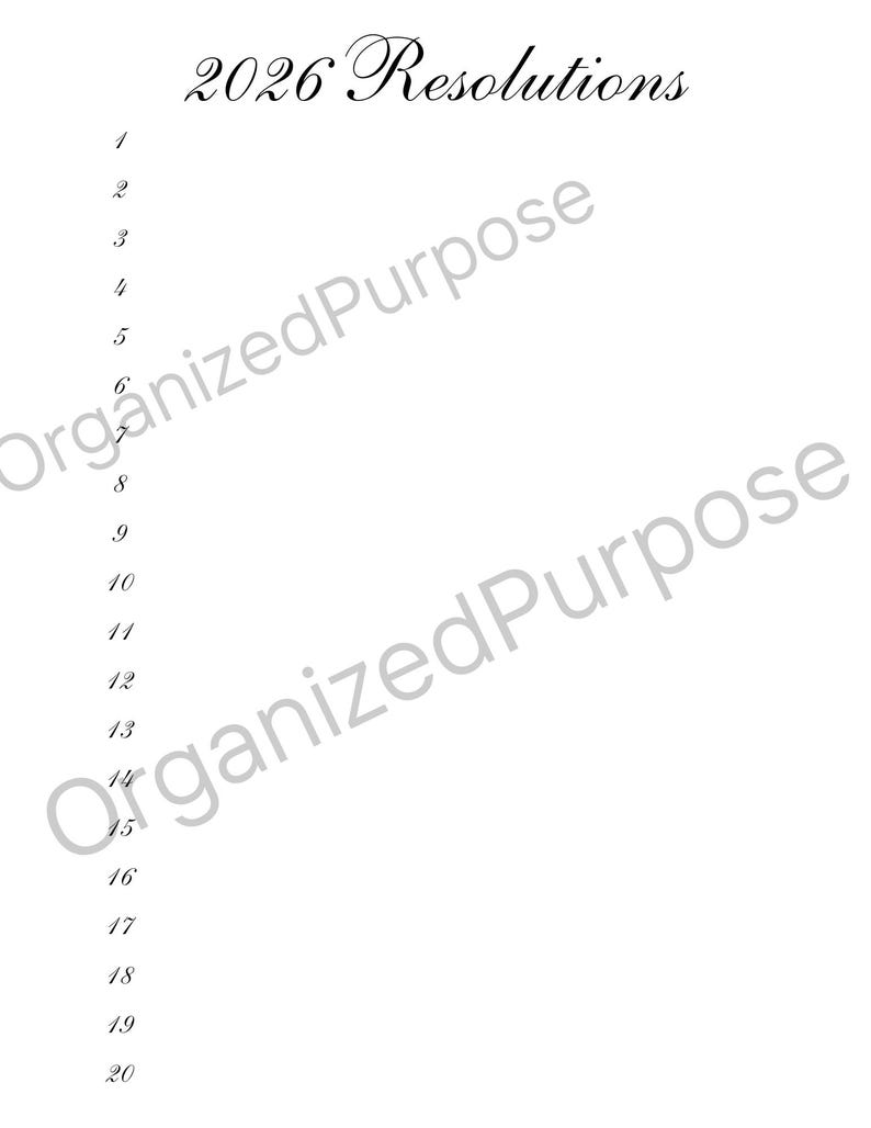 2026 Resolutions Printable | Cursive Goal Setting Worksheet (PDF ...