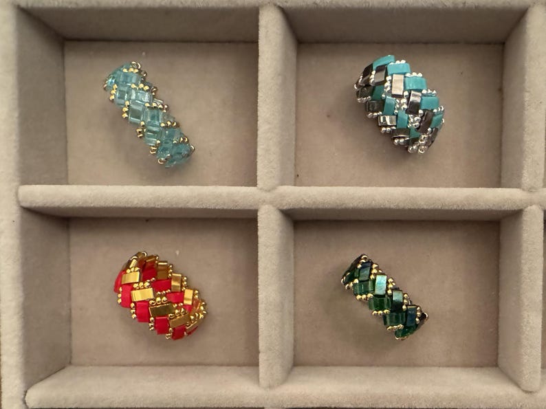 Boho Blue Topaz Color Miyuki Glass Tila Ring - 2-row - Etsy