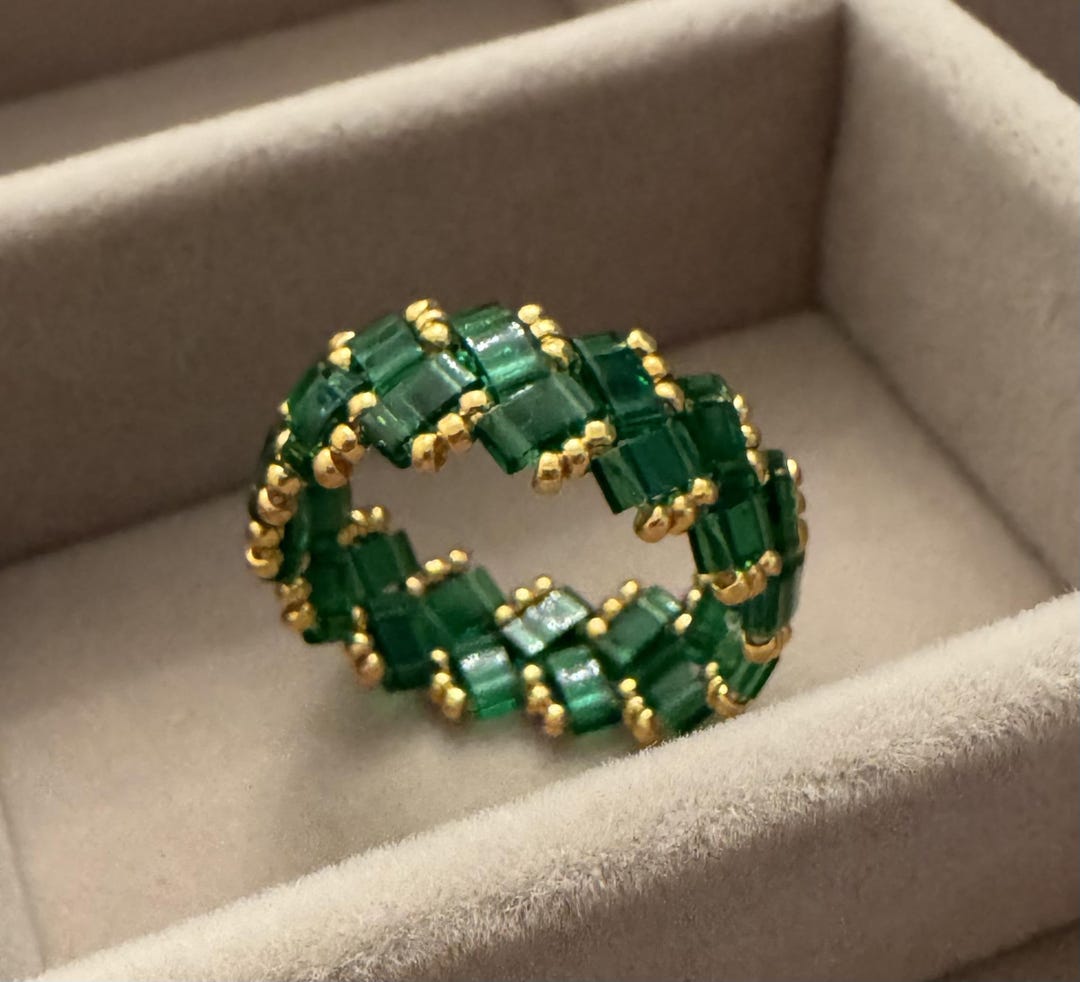 Boho Emerald Green Color Miyuki Glass Tila Ring - 2-row - Etsy