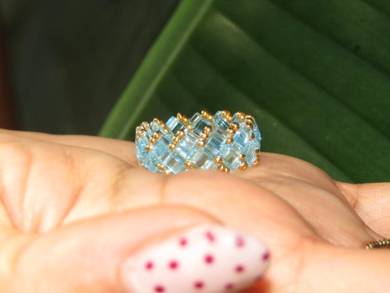Boho Blue Topaz Color Miyuki Glass Tila Ring - 2-row - Etsy