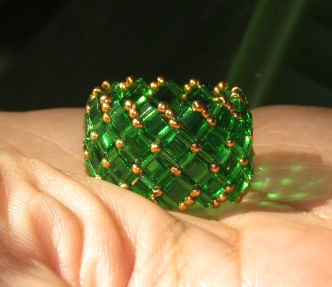 Emerald Green Color Miyuki Glass Tila Ring - 4-row - Etsy