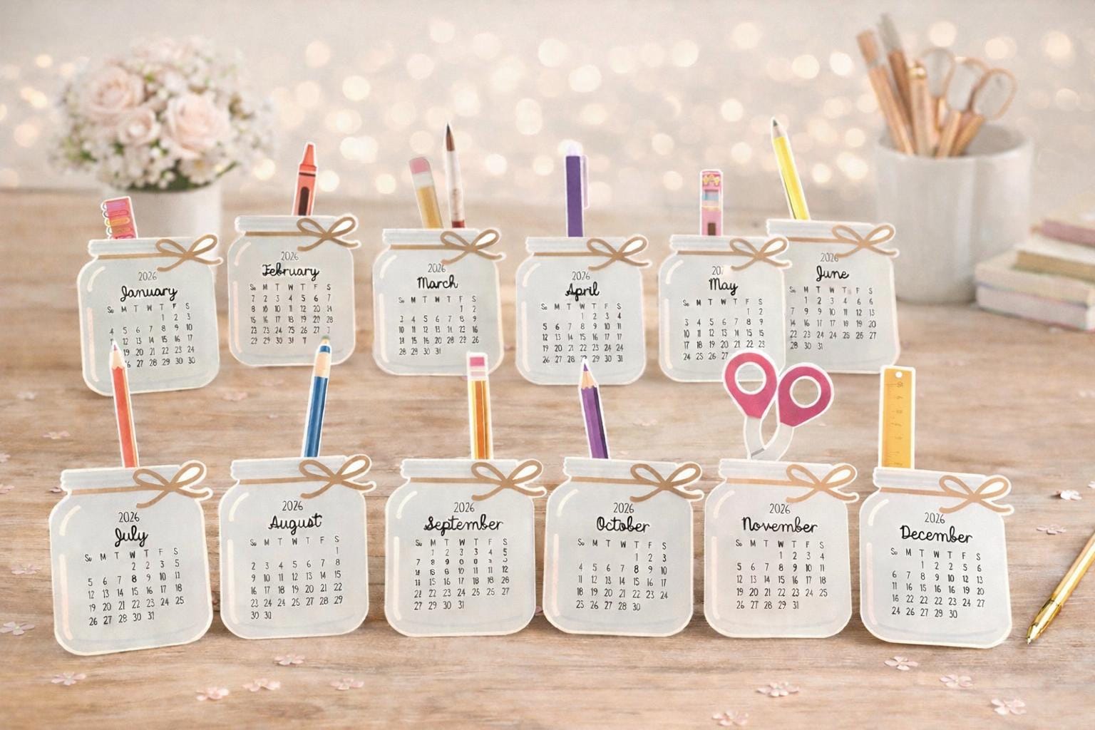 2026 Mini Desk Calendar – Mason Jar Design, Teacher Gift, Crafter ...