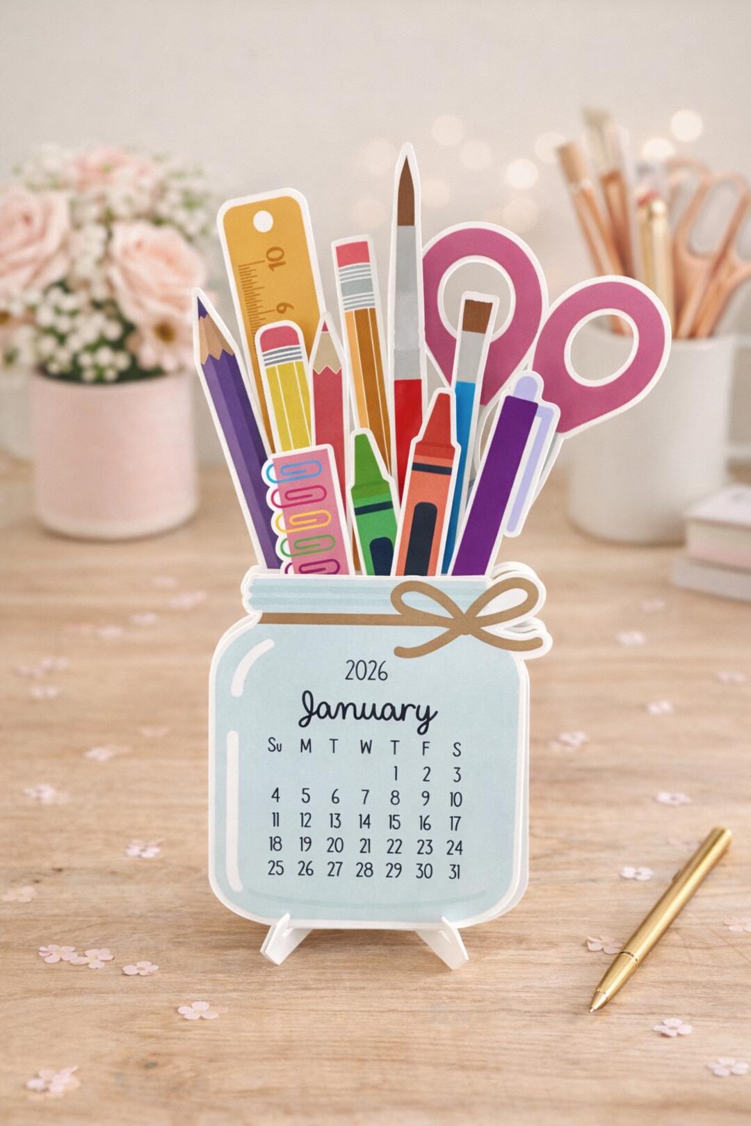 2026 Mini Desk Calendar – Mason Jar Design, Teacher Gift, Crafter ...