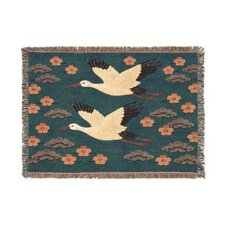 Flying Geese Pattern Woven Blanket | Vintage Floral Motif - Etsy