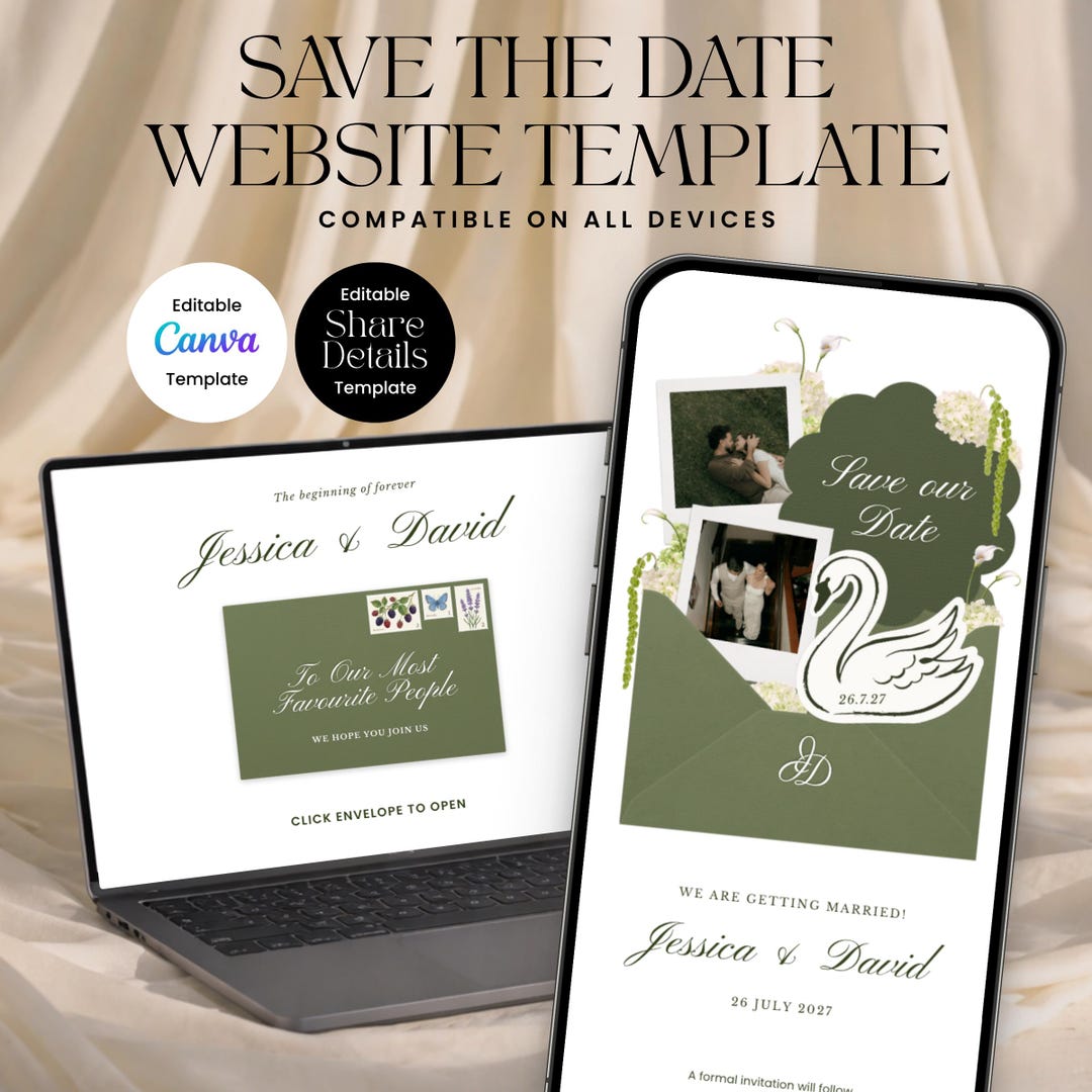 Save the Date Website Template Canva | Interactive Envelope | Sage ...