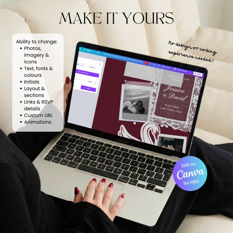 Wedding Website Template Canva | Interactive Envelope RSVP | Burgundy ...